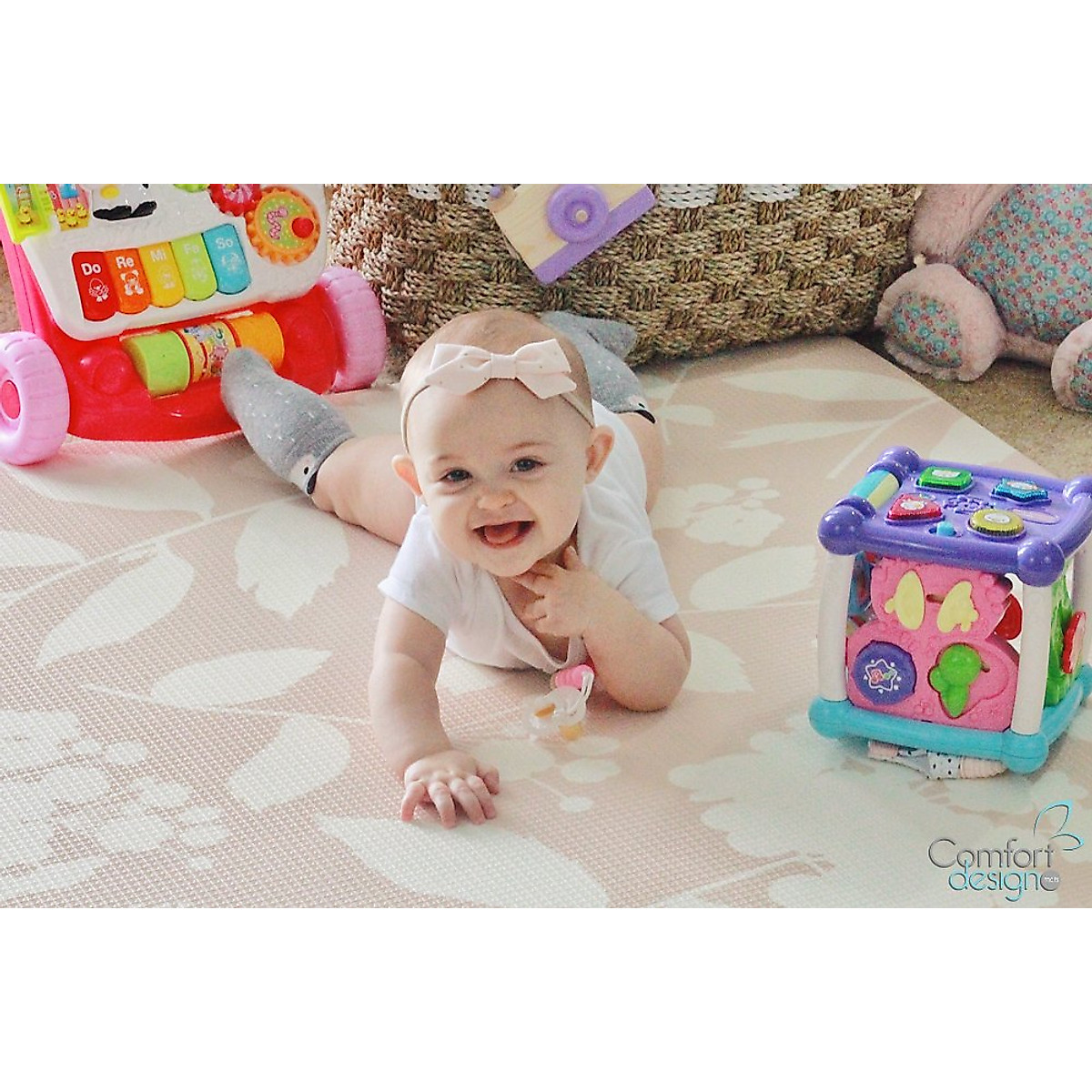 Premium Stylish Foam Floor Mat | Cushy-Soft & Thick | Waterproof, Easy-to-Clean, Hypoallergenic, Non-Toxic, Reversible, Portable | Baby Play Mat, Yoga Mat, Exercise Mat - Large Navy Geo Mountain