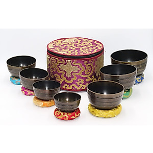 SANSKAR NEPAL Tibetan Singing Bowl Set of 7 High Sided Black with Carry Box | Bells for Meditation and Yoga | Sound Therapy Instruments | Singing Bowl Set for Chakra Healing