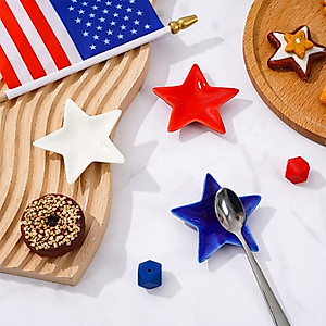 Whaline 3Pcs Patriotic Star Coffee Spoon Rest 4th of July Ceramic Teaspoon Holder Red Blue White Star Ring Dish for Independence Day Kitchen Office Coffee Bar Coffee Stirrers Home Decor Accessories