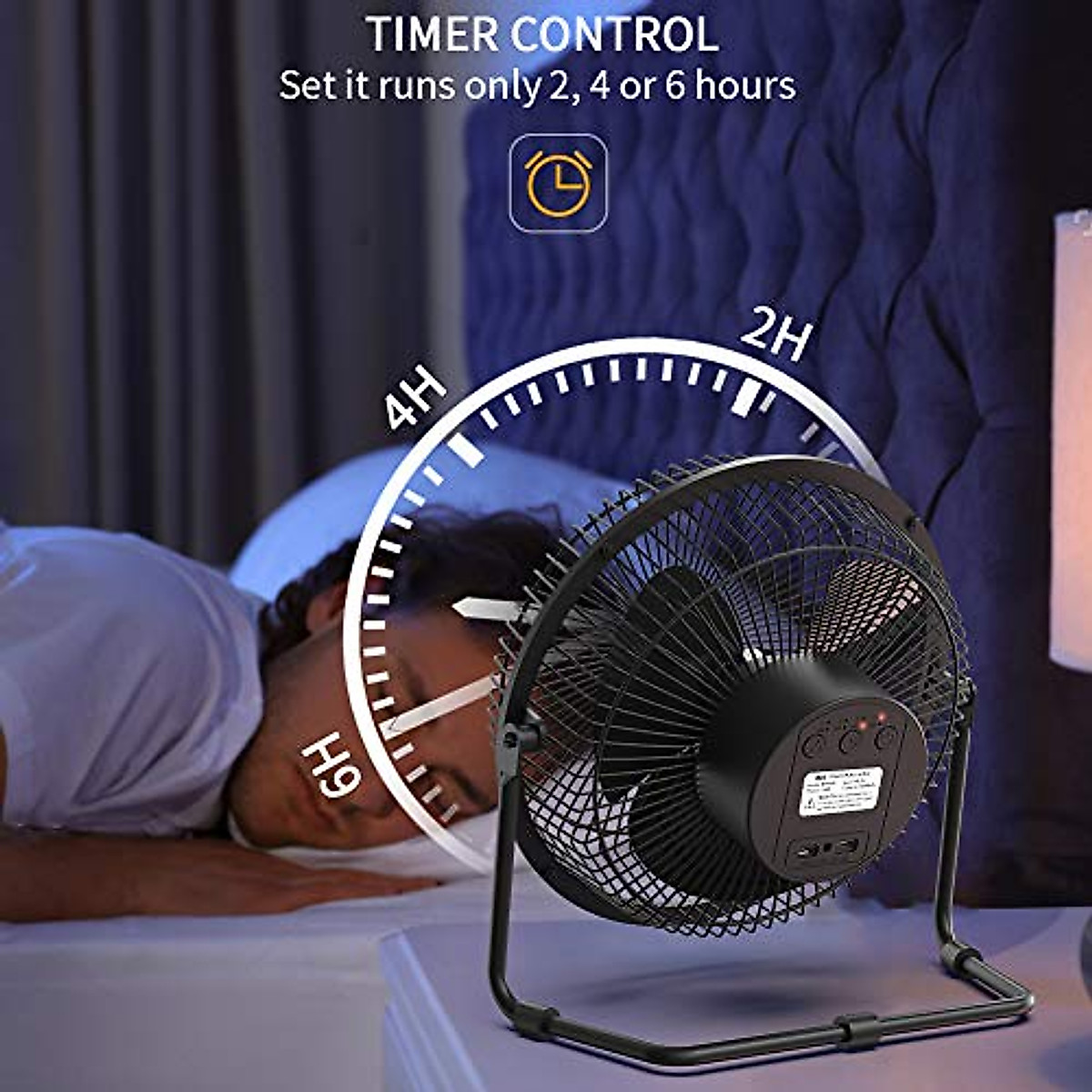 Battery Operated Desk Fan with Timer, 4 Speeds with Upgraded Strong Airflow, 9 Inch Rechargeable Table Fan for Home Camping Hurricane, Quiet & Portable, Fast Charging, 5200mAh, Metal Fan for Durable, Easy Cleaning, 360° Rotation