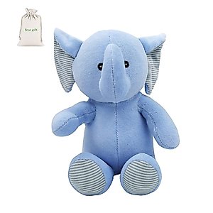 Benaturalbaby Organic Cotton Animal Elephant - Soft Toy Stuffed Animal Plush Elephant (Infant Baby First Lovely Elephant), 7.9 inch (Blue)