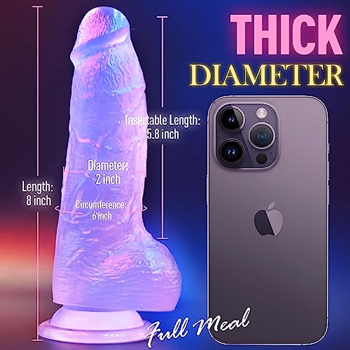Clear Big Realistic Dildo - 8 Inch Thick Suction Cup Dildos for G-spot and Anal Play, Lifelike Penis for Hands-Free Play Sustory Adult Sex Toys for Women and Men