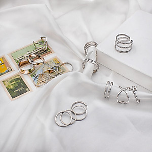 yfstyle Knuckle Rings for Women Stainless Steel Rings Set Stackable Finger Rings Silver Knuckle Rings for Women Stackable Rings Sets Adjustable Knuckle Stackable Rings Midi Ring Set for Women-17pcs