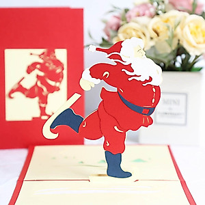 HILUCK 3D Pop Up Christmas Greeting Cards, Handmade Cards with Envelope Set of 9, For Chris Holiday- Feature Xmas Tree, Snowman, Reindeer, Santa and Bell