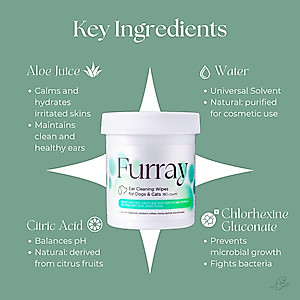 Furray Ear Cleaning Wipes for Dogs and Cats 180 Count | for Small-Medium Breeds | Soothes, Deodorizes, Removes Ear Wax, Ear Relief | Gentle, Aloe Based, Fragrance-Free, pH-Balanced Formula