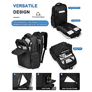Travel Laptop Backpack for Men, Waterproof Anti Theft Backpack for Women, Hiking Backpacks with USB Type-C Charging, Business Back pack Daypack, Black Upgrade