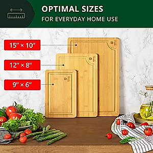 Wooden Cutting Boards for Kitchen Meal Prep & Serving - Bamboo Wood Cutting Board Set with Deep Juice Groove Side Handles - Charcuterie & Chopping Butcher Block for Meat - Kitchen Gadgets Gift (3 Pcs)