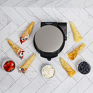 Chef'sChoice KrumKake Maker Features Nonstick Surface and Instant Heat Recovery with Temperature Control and Ready Light, Includes Roller, 1050-Watts, Silver