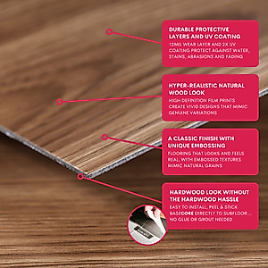 LUCiDA SURFACES Luxury Vinyl Floor Tiles-Peel & Stick Adhesive Flooring for DIY Installation-36 Wood-Look Planks-BaseCore-54 Sq. Feet