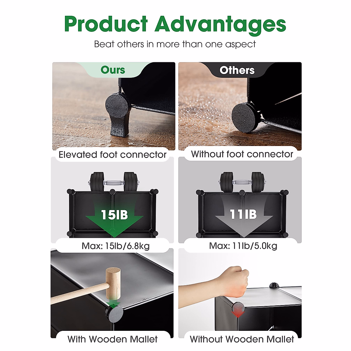 Puroma 9 Cube Storage Organizer, Black Modern Bookcase with Mallet DIY Closet Organizers and Storage, 12" x 12" x 12"