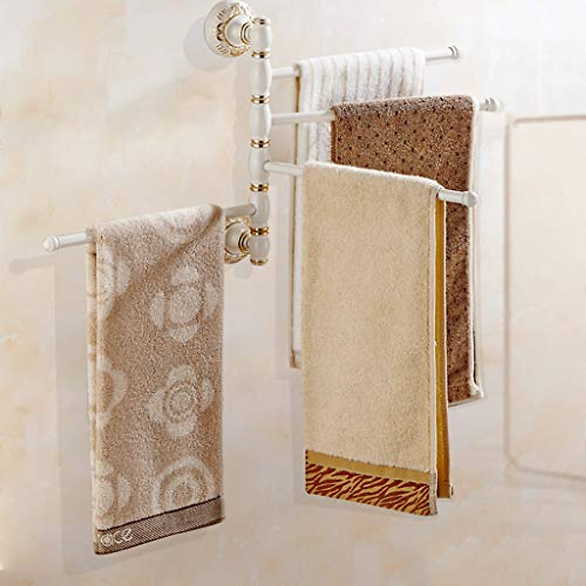 Towel rack European-Style Rotating Multi-Arm Towel Bar, Space Aluminum Multi-Function Bathroom Storage Rod, New Thick Base, Gold Pattern Design.