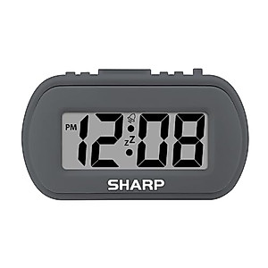 SHARP Digital Alarm Clock – Tactile Plastic Case with Soft Rubberized Finish - Battery Operated – Blue Backlight on Demand – Ascending Alarm – Easy to Use – Charcoal Black