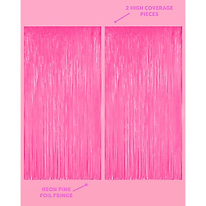 xo, Fetti Party Decorations Black Light Neon Pink Fringe Curtain - Set of 2 | Groovy Rave Bachelorette Party Supplies, Preppy Birthday Decor, Y2k Photo Booth, Baby Shower Backdrop
