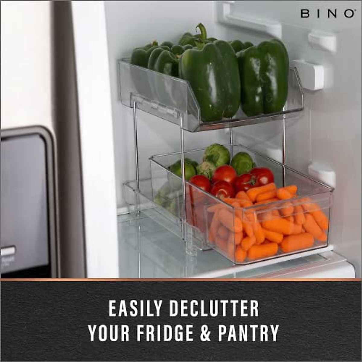 BINO 2 Tier Clear Storage Organizer with Dividers | Bottom Slide Out Drawer for Under Sink, Medicine Cabinet | Bathroom Closet, Vanity, Pantry Organizer | Under Cabinet Storage for Bathroom & Kitchen