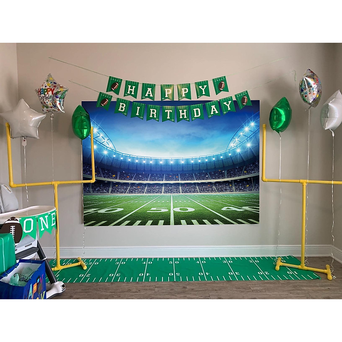 Football Field Backdrop American Football Field AuditoriumLight Rugby Sports Soccer Themed Party Baby Photography Background (7X5FT)