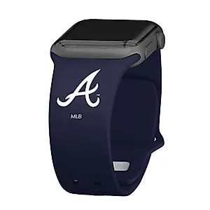 Game Time Atlanta Braves Silicone Watch Band Compatible with Apple Watch (42/44/45mm Navy)