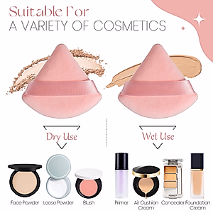 MOTZU 12 Pieces Pure Cotton Powder Puff, Made of Cotton Velour in Triangle Wedge Shape Designed for Contouring, Under Eyes and Corners, 2.76 inch Normal Size, with Strap, Makeup Tool For Cosmetic