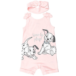 Disney Classics Patch Infant Baby Girls Romper and Headband Patch Pink 12 Months