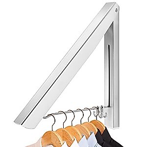 LIVEHITOP Wall Mounted Clothes Hanger, Foldable Clothes Airer Coat Rail Space Saving Dryer Rack for Laundry Bedroom Hotel RV (Silver)