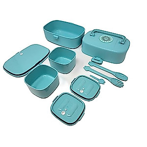 Flatbush Goods Kids Wheat Straw 2 layer Bento Lunch Box with Handle, 3 Compartments, 2 Utensils, and 2 Leakproof Cups, Eco-Friendly, Sustainable and Dishwasher Safe (Blue)