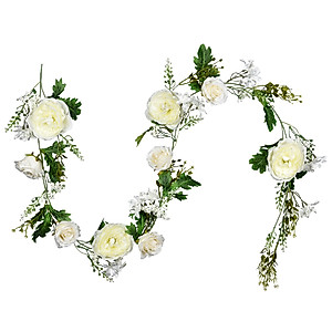 Lvydec 2 Pack Artificial Peony Flower Garland - 6ft Silk Peony White Flower Garland Arch Flower Vine for Wedding Party Table Decoration (2, White)