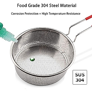 KIKIBRO Deep Fryer Basket 7.87" x 3.94", Round Stainless Steel Fry Baskets With Handle and Resting Hook for French Chips, Onion Rings, Chicken Wings, Pasta Small