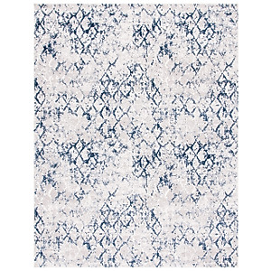 SAFAVIEH Amelia Collection Area Rug - 8' x 10', Grey & Navy, Modern Trellis Distressed Design, Non-Shedding & Easy Care, Ideal for High Traffic Areas in Living Room, Bedroom (ALA783H)