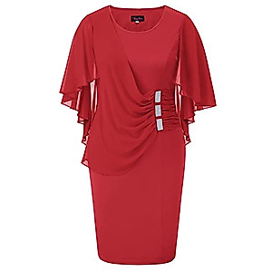 Women's Floral Fake Two Pieces Dress Caplet with Rhinestone Plus Size Wedding Guest Dresses Red 18 Plus