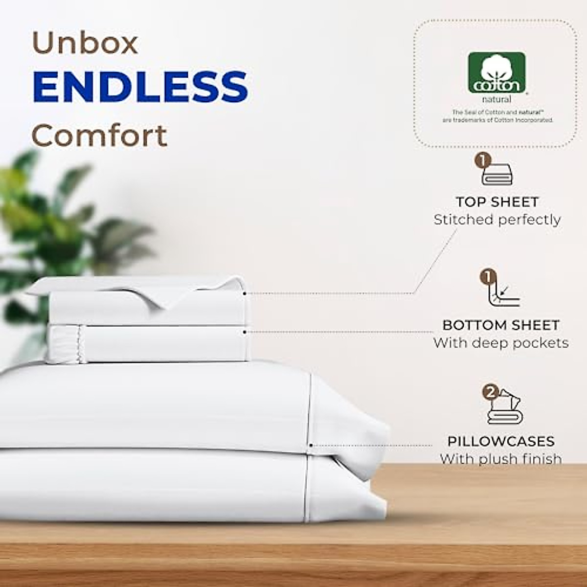 THREAD SPREAD 100% Egyptian Cotton Sheets Queen Size - 600 Thread Count Sheets Queen, 4 PC White Luxury Sheets Queen Size, Extra Soft, Cooling Sateen Weave Deep Pocket Sheet, Fits Mattress upto 18"
