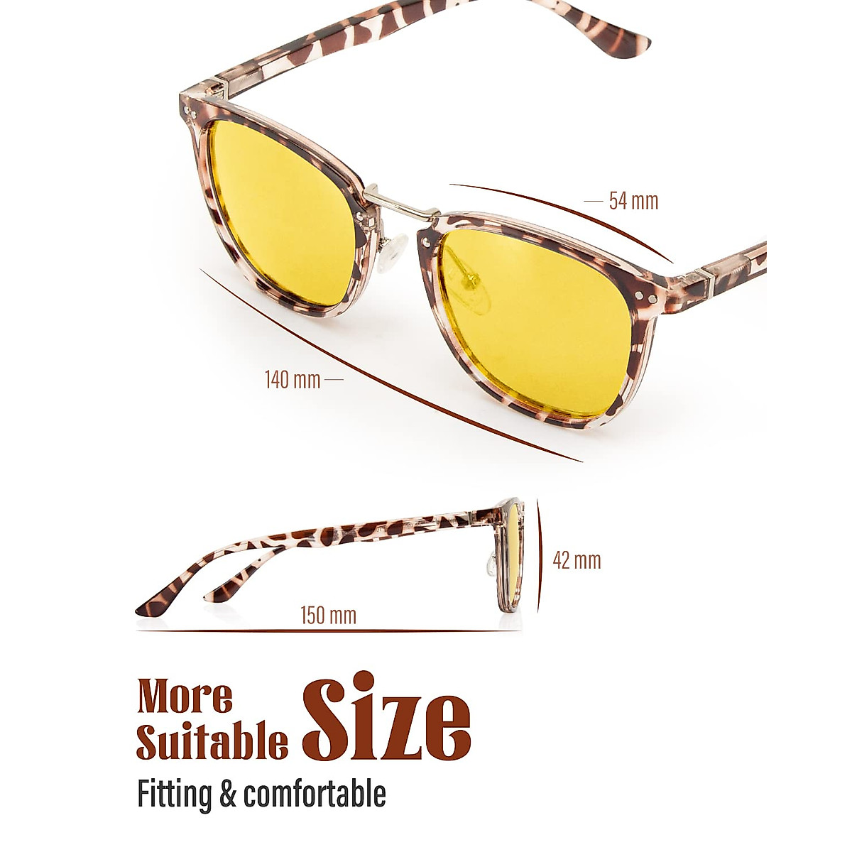 Bloomoak Night Driving Polarized Glasses for Boomer,Trendy Retro Fashion Glasses, Anti Glare for LED Headlights/Halogens/Starbursts(leopard/yellow)