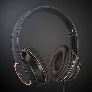 LORELEI X8 Over-Ear Wired Headphones with Microphone with 1.45m-Tangle-Free Nylon Line&3.5mm Plug,Lightweight Foldable & Portable Headphones for Smartphone,Tablet,Computer,Mp3/4(Space Black)