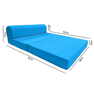D&D Futon Furniture Sleeper Chair Folding Foam Bed, Studio Guest Sofa Mattress, 72 x 48 x 6 in Thick, Turquoise