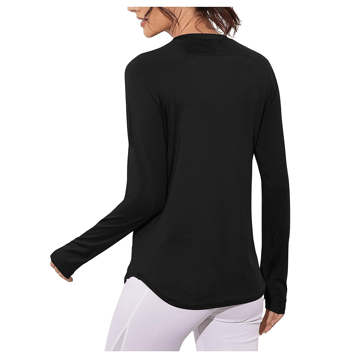 MakeMeChic Women's Long Sleeve Workout Tops Lightweight SPF Yoga Tops Tee Shirts Black L
