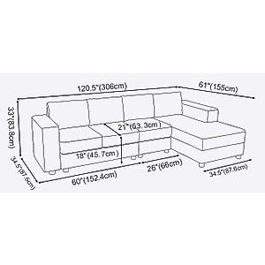 Lilola Home Dunlin Sofa with Reversible Chaise in Dark Gray Linen