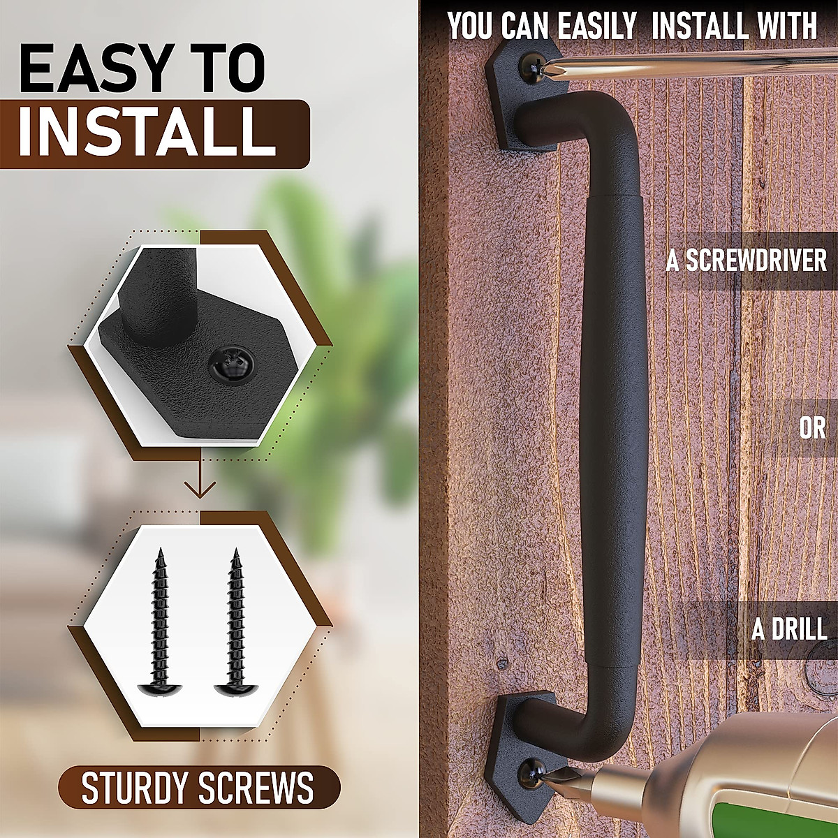 VivaLight 10 Inch Round Rustic Barn Door Handle - Black Steel Pull for Sliding Doors, Gates, Garages, Sheds, Fences, Closets, Pantries - Indoor and Outdoor Use - Easy Install