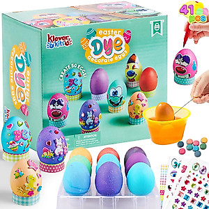 Klever 41 Pcs Easter Egg Decorating DIY Kit with Dye Tablets and Easter Stickers, Coloring Dyeing Set for Kids Theme Party, Egg Hunt Creativity Activity