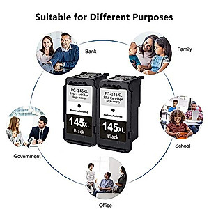 Remanufactured for Canon PG-145XL Black Ink Cartridge PG-145 Ink Cartridges Replacement for Canon Pixma iP2810 MG2410 MG2510 MG2910 MG3010 Printer 2 Black
