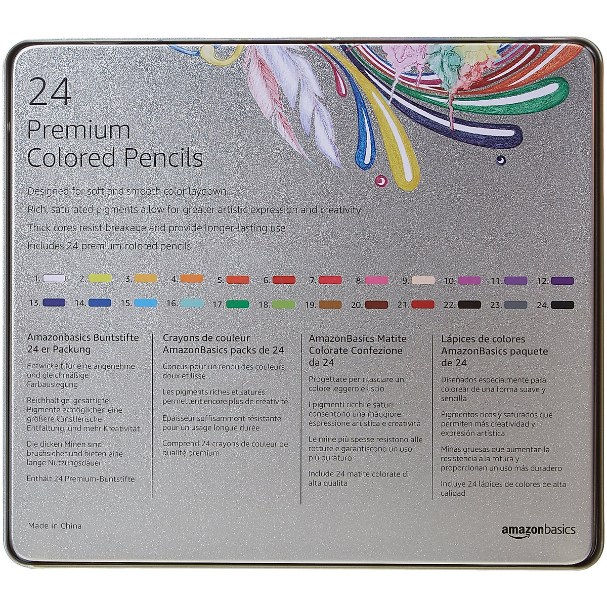 Amazon Basics Premium Colored Pencils, Soft Core, 24 Count (Pack of 1)