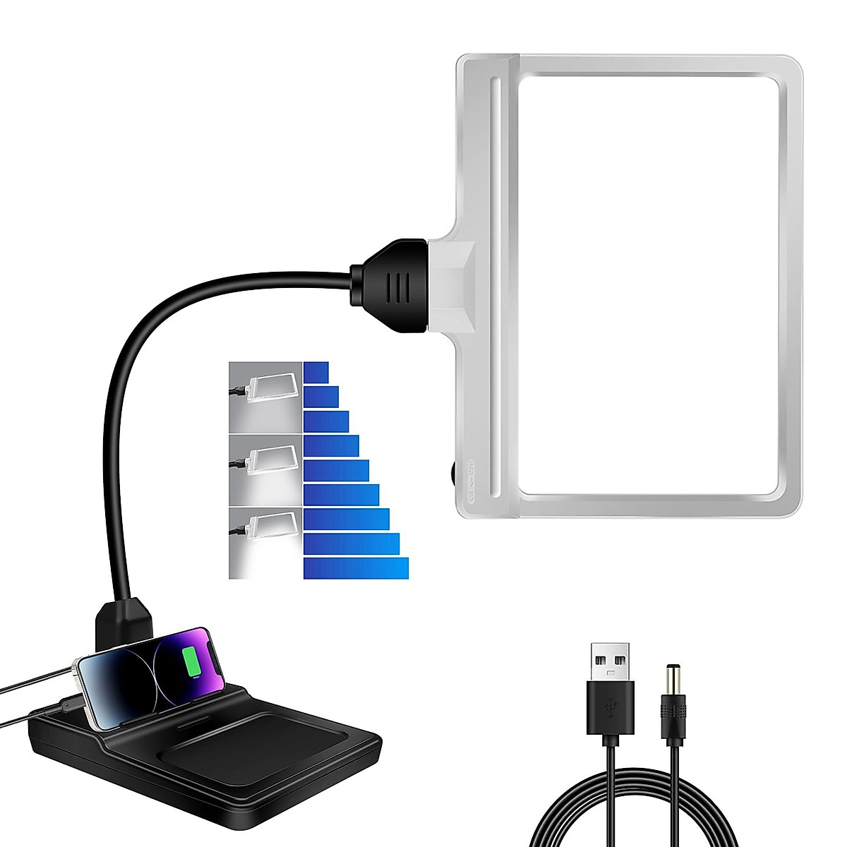 4X Magnifying Glass with Light and Stand, 36 LED Flexible Gooseneck Magnifying Desk Lamp, Ajustable Brightness Large Page Magnifier for Reading, Sewing, Crafts, Painting, DIY & Close Work Silver