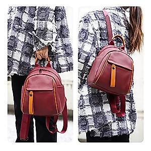Hippopo Genuine Leather Mini Backpack Purse for Women & Men Mini Travel Bag, 7Liter Daypack,Fashion Bag (Wine Red Mini)