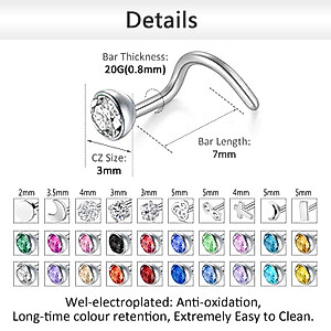 ZS Stainless Steel Nose Studs Nose Rings Hoop 20G Nose Bone/L Shaped/Nose Screw Rings Set Body Jewelry Piercing Fake Nose Rings for Women (F Set)