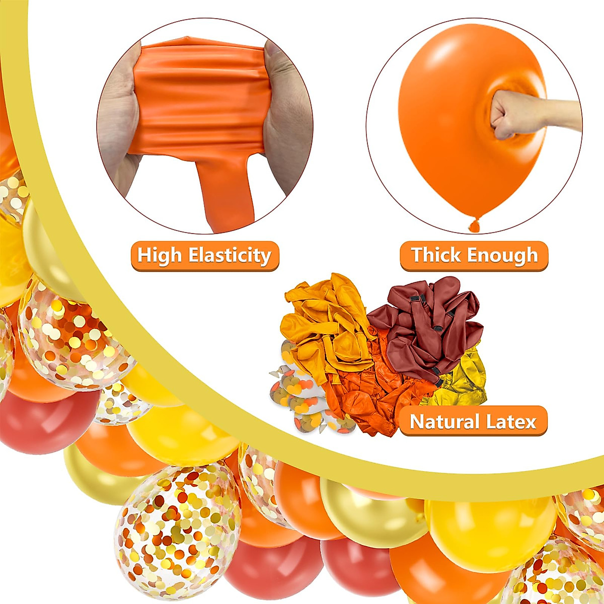 Kelfara Fall Balloons 80PCS 12 inch Orange Yellow Burgundy and Gold Confetti Latex Balloons with Ribbons for Fall Baby Shower Birthday ThanksGiving Pumpkin Themed Party Decorations