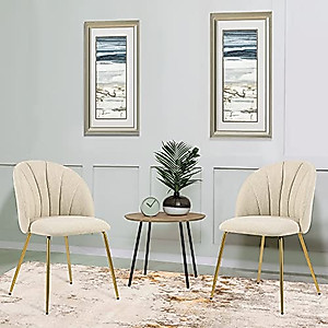 GIA Home Furniture Series Mid-Century Modern Dining Chair with Tufted Beige Velvet Upholstery, Set of 2, Gold