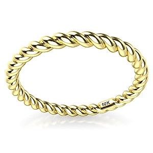 Sz 6.0 Solid 10K Yellow Gold 2MM Eternity Rope Wedding Band Ring