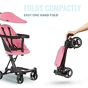 Dream On Me Coast Rider Umbrella Stroller, Lightweight Stroller with Compact Fold, One Hand Easy Fold Baby Stroller, Removable Canopy, Adjustable Handle and Soft-Ride Wheels, Pink