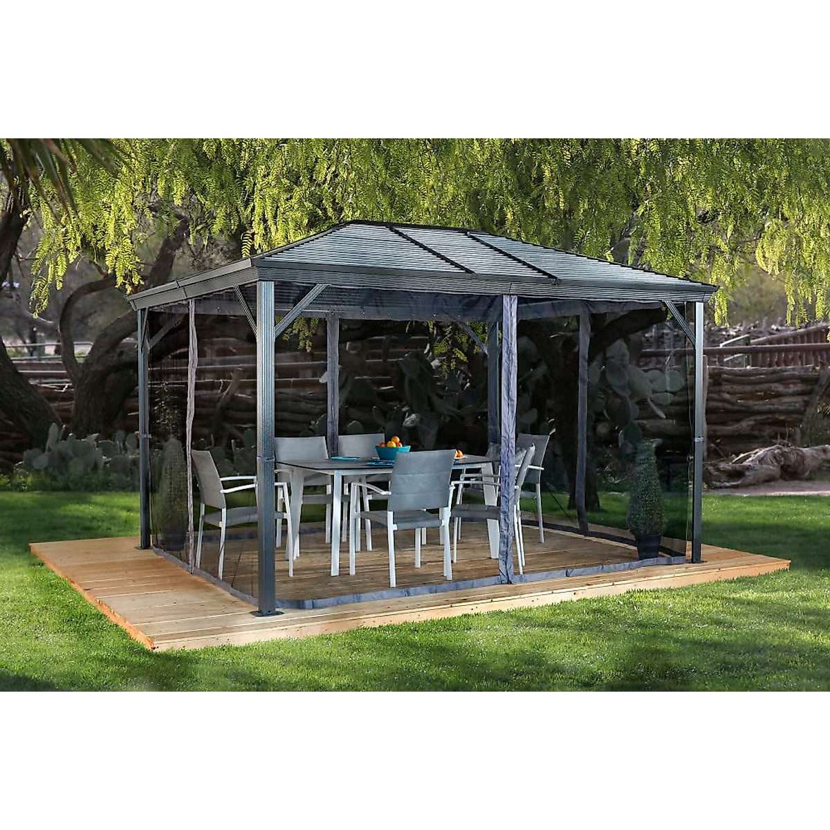 Sojag 10' x 12' Ventura Hardtop Gazebo Outdoor Weather-Resistant Aluminum Frame Sun Shelter Dark Grey