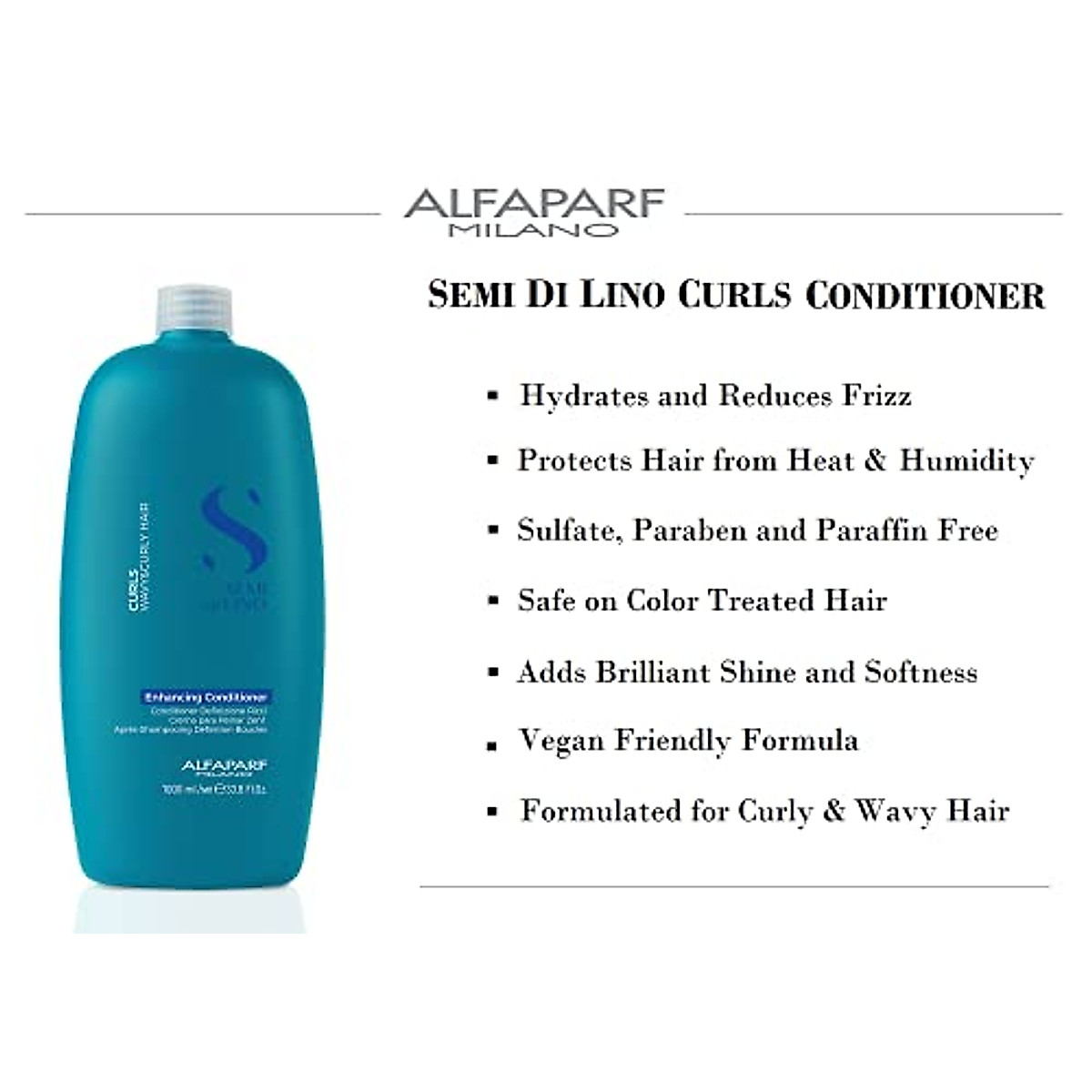 Alfaparf Milano Semi Di Lino Curls Enhancing Hair Conditioner - Color Safe Conditioner to Hydrate, Detangle & Nourish Wavy and Curly Hair - Vegan Conditioner for Frizz Control (33.8 oz / 1000 ml)