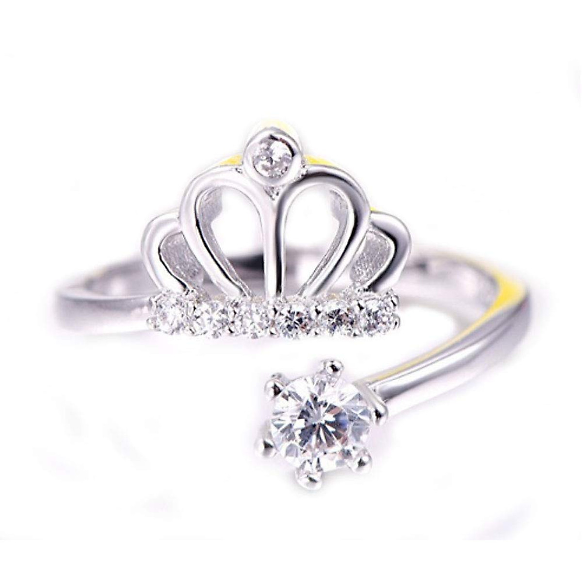 Dainty Tiny Adjustable Plated Silver Crown Ring Girls Tiara Crown Rings for women Cz Toe Ring Stacking Rings Bands Ring Hands Open Ring Wedding Finger Ring