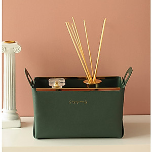 CHOMe Foldable Storage Boxes, Collapsible Sturdy Fabric Storage Basket Sturdy Faux Leather Handles-Large Organizer For Towels,Clothes, Shelves-8.6×5.5×5in, Grey