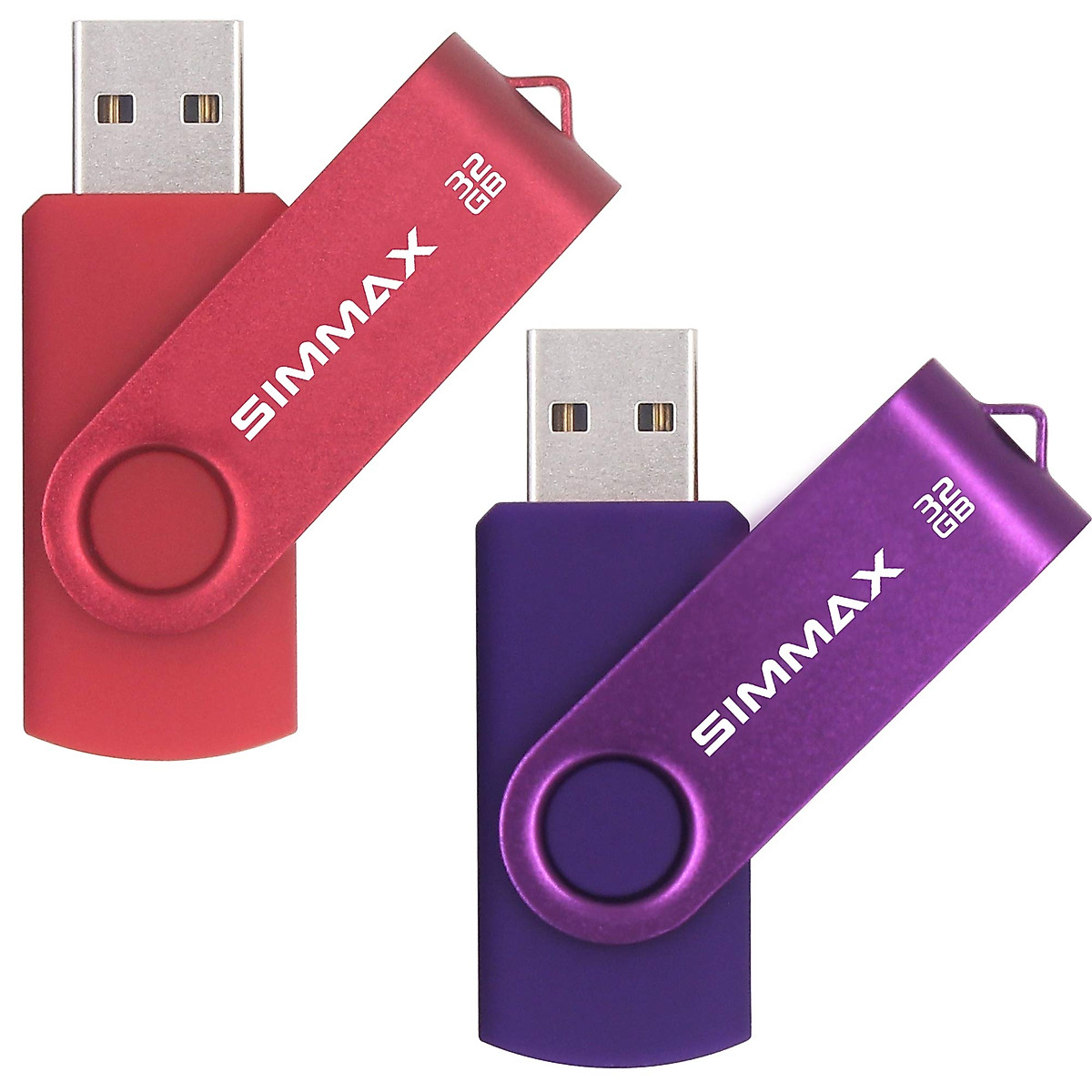 SIMMAX USB Flash Drives 2 Pack 32GB Memory Stick Swivel Design USB 2.0 Flash Drive Thumb Drive Zip Drives (32GB Red Purple)